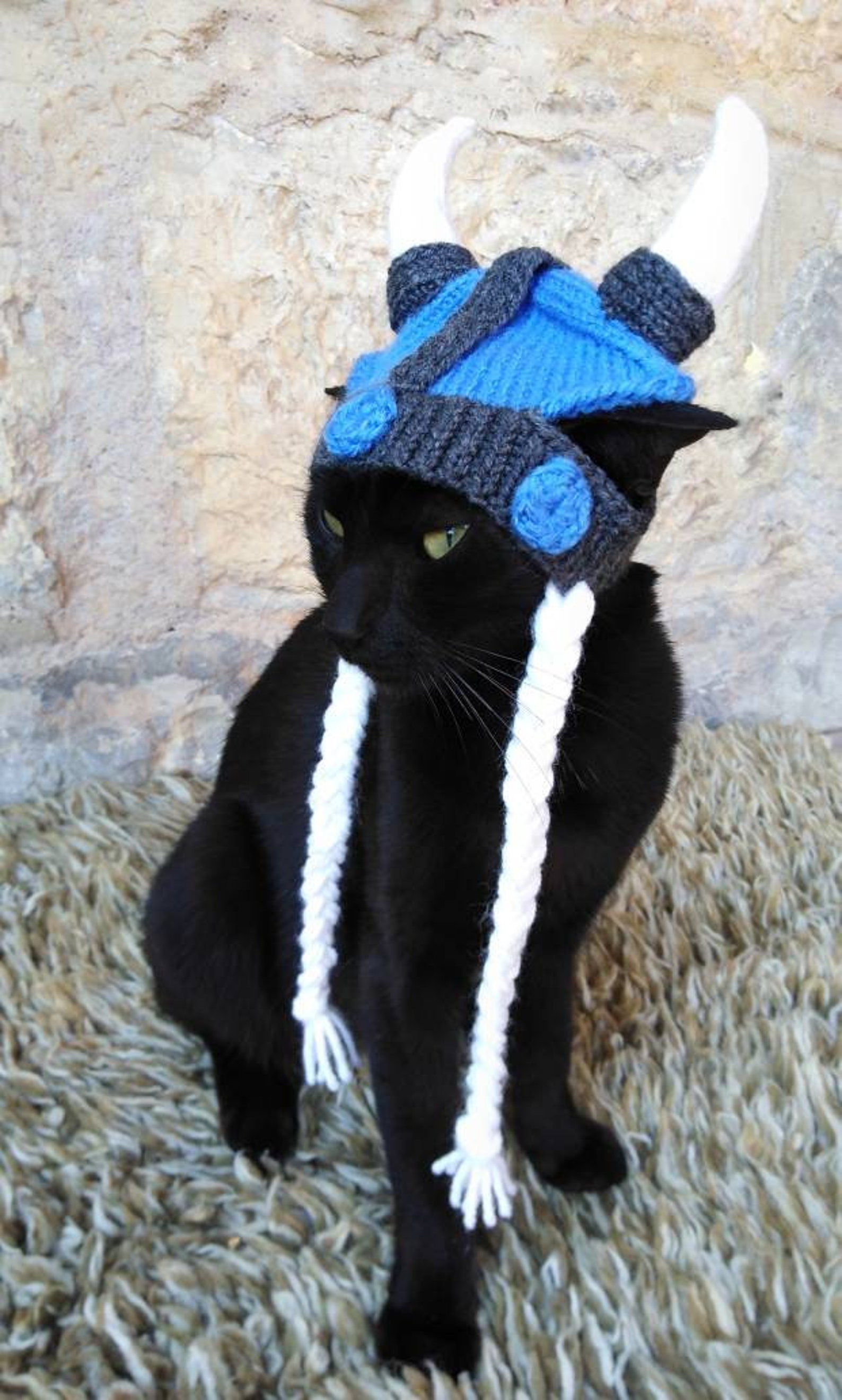 Knitted Cat Viking Hat: Acrylic Pet Costume - Etsy