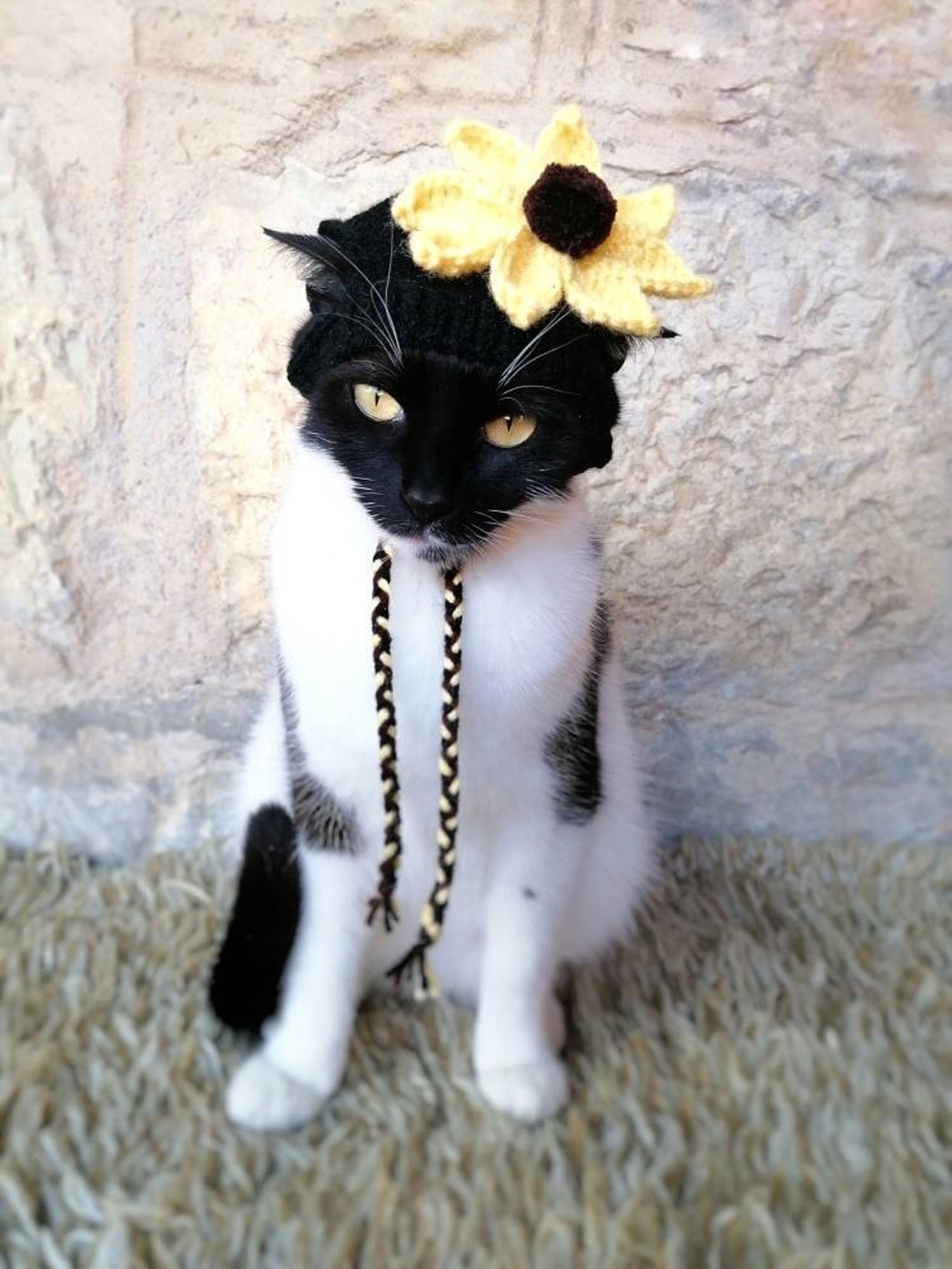 Sunflower Hat for Cat Knitted Sunflower Pet Costume Cat | Etsy