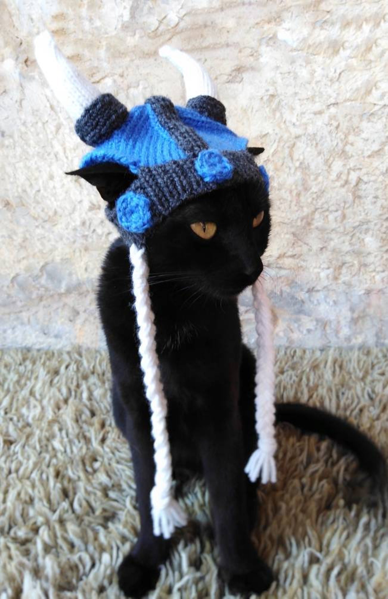 Knitted Cat Viking Hat: Acrylic Pet Costume - Etsy