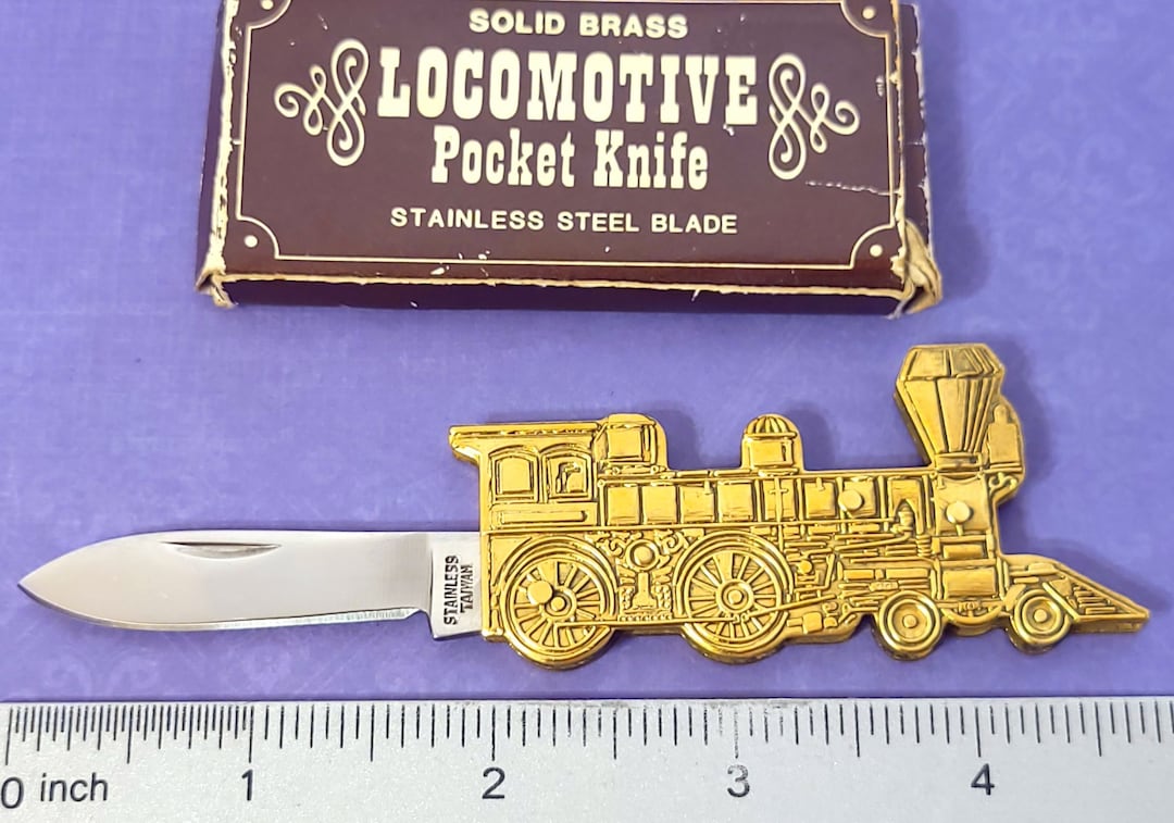 Train Knife Made in Taiwan Single Blade Folder Brass Handles Stainless ...