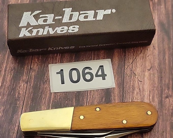 KA-BAR 1014 Barlow Folding Pocket Knife Made in USA Smooth Wood Handles ...