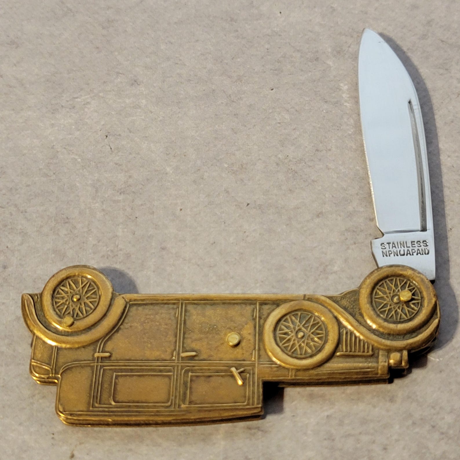 Car Knife Made in Japan Single Blade Folder Slipjoint Brass Handle New ...