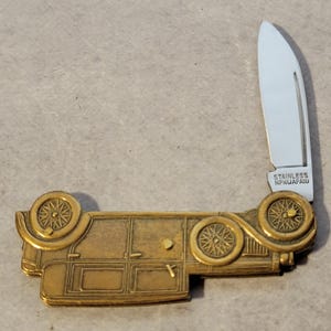 Car Knife Made in Japan Single Blade Folder Slipjoint Brass Handle New ...