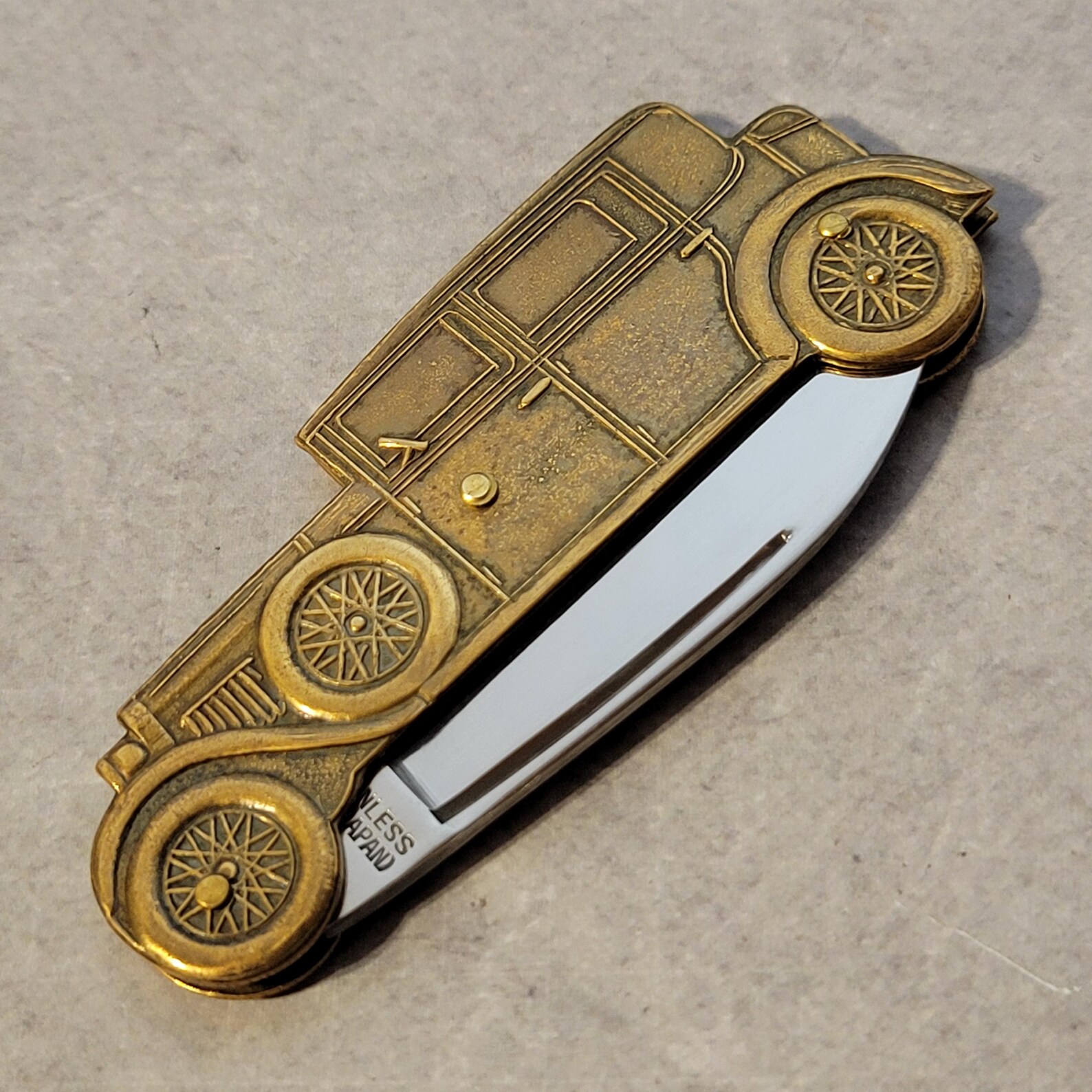 Car Knife Made in Japan Single Blade Folder Slipjoint Brass Handle New ...