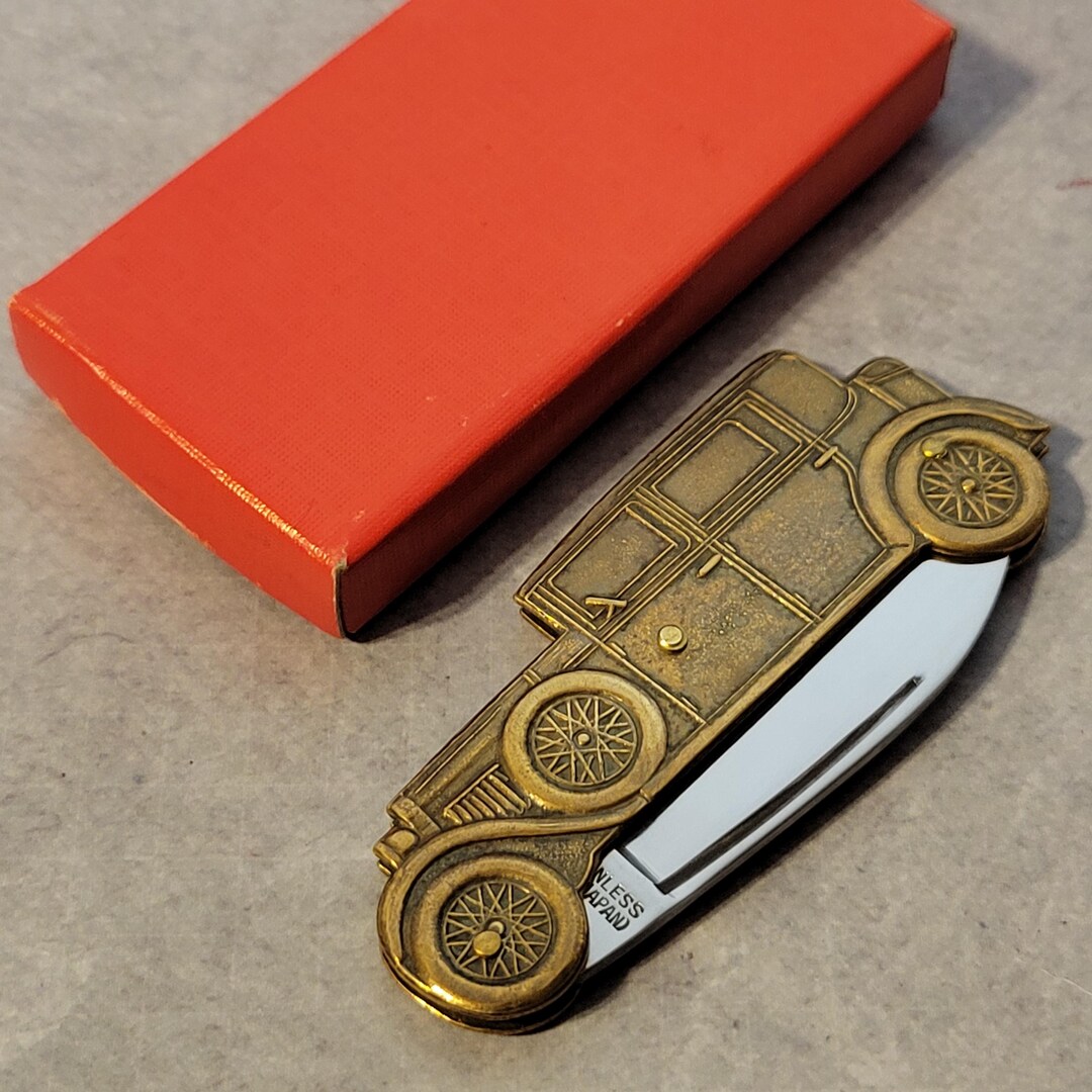 Car Knife Made in Japan Single Blade Folder Slipjoint Brass Handle New ...