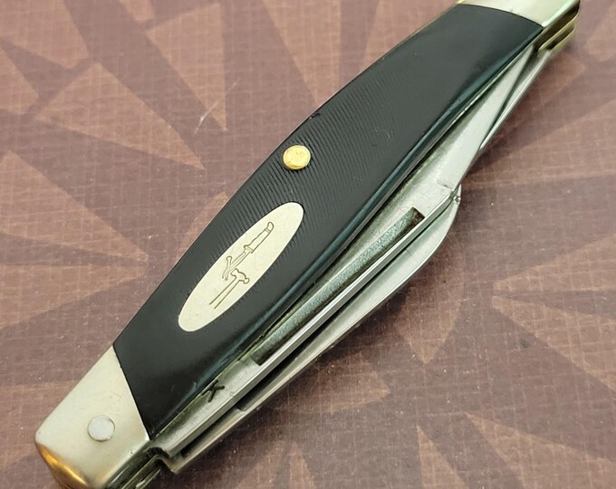 Buck 303 Cadet Stockman Knife USA 1972-86 Black Sawcut Delrin Handles ...