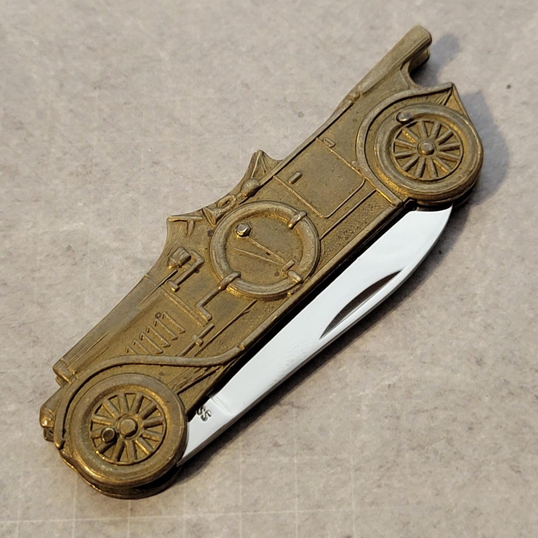 Car Knife Made in Japan Single Blade Folder Slipjoint Brass Handle ...