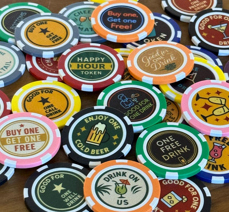 Poker Drink Tokens: Custom Designs for Parties (20 Identical Chips) - Etsy