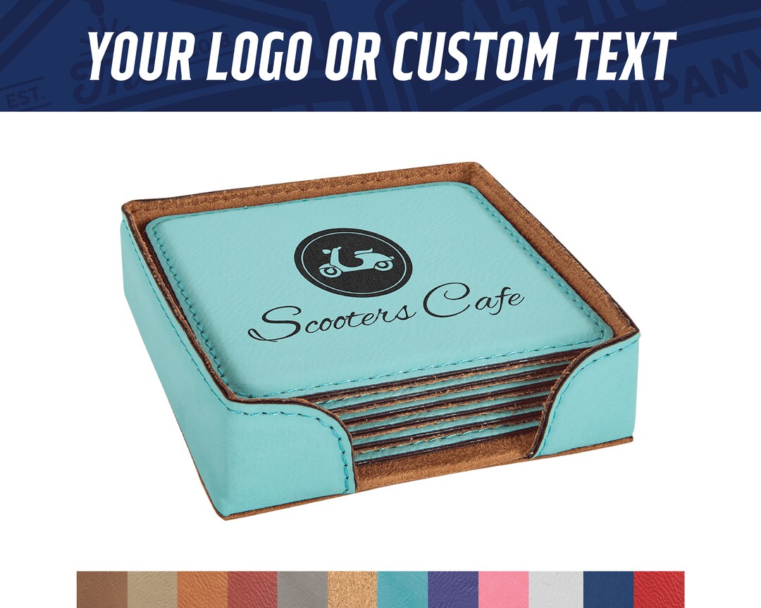 Square Leather Coaster Set With Engraved Custom Logo - Custom Logo ...