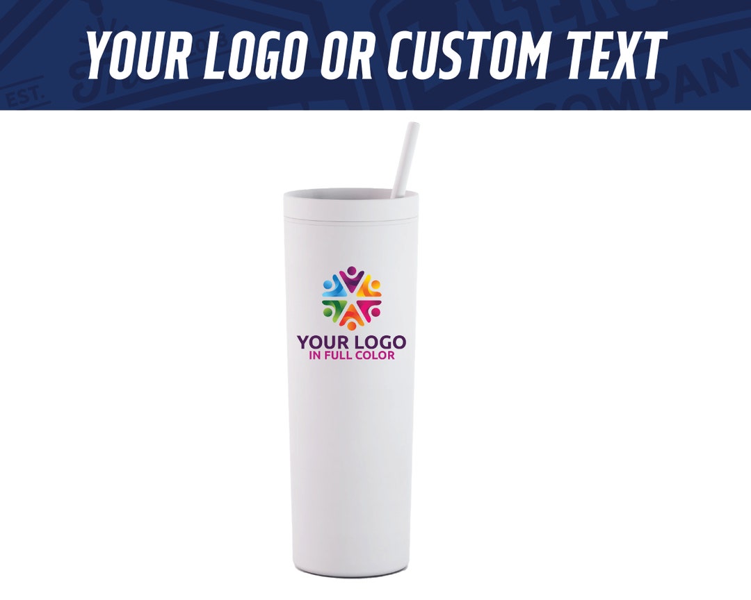 Custom Printed 18oz Acrylic Skinny Tumbler With Straw and Lid - Logo on ...