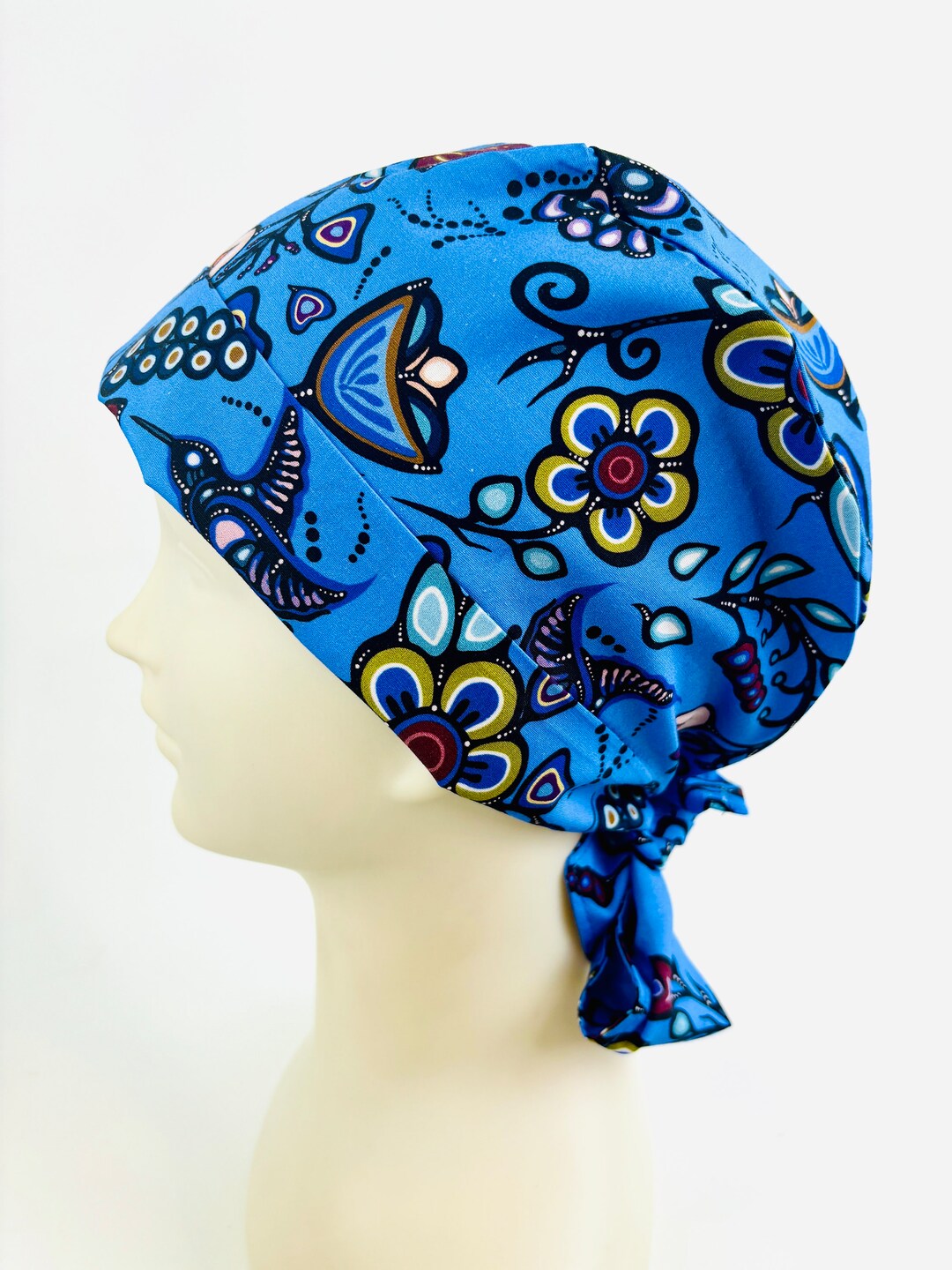 Folded Brim Indigenous Hummingbird Art Womens Scrub Cap | Surgical Hat ...