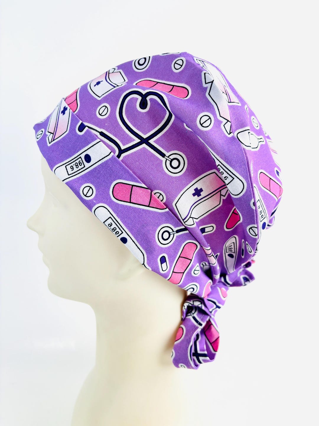Folded Brim Lilac Stethoscope Womens Scrub Cap | Ladies Surgical Hat ...