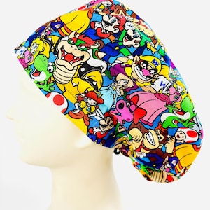 Nintendo Mario Cast Scrub Cap | Ladies Euro Bucket Surgical Hat | Nurse ...