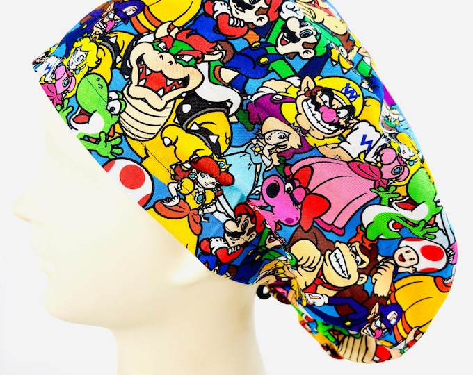 Nintendo Mario Cast Scrub Cap | Ladies Euro Bucket Surgical Hat | Nurse ...