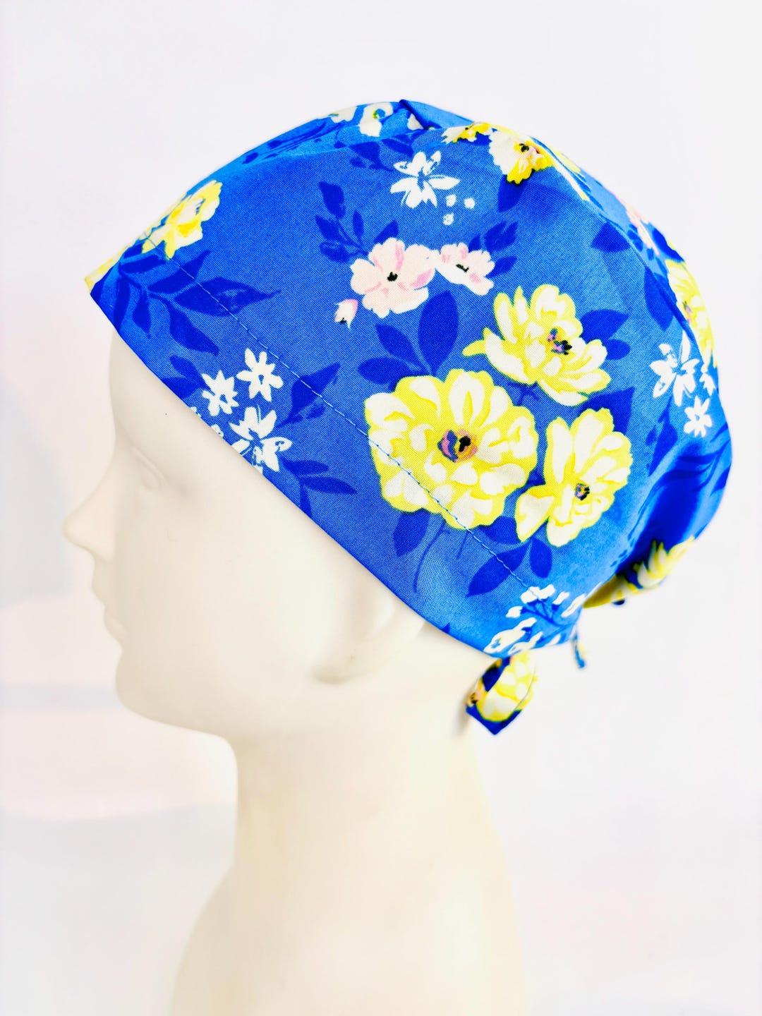 Cobalt Blue Floral Unisex Pixie Scrub Cap: Fitted Skull | OR Nurse ...
