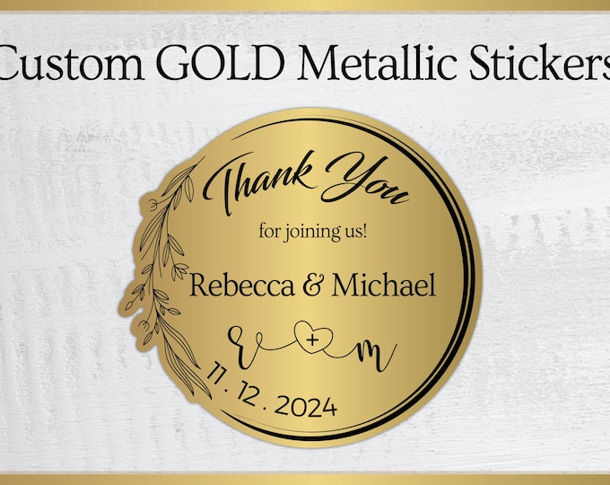 Personalized Metallic Gold Stickers 100% Waterproof, Custom Gold Label ...