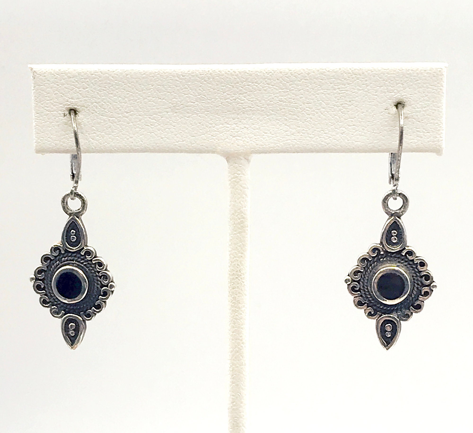 Delicate Classy HAN Sterling and Onyx Drop Vintage Earrings With Lever ...