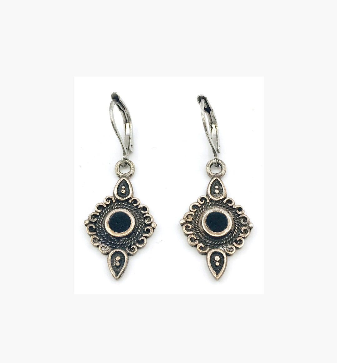 Delicate Classy HAN Sterling and Onyx Drop Vintage Earrings With Lever ...