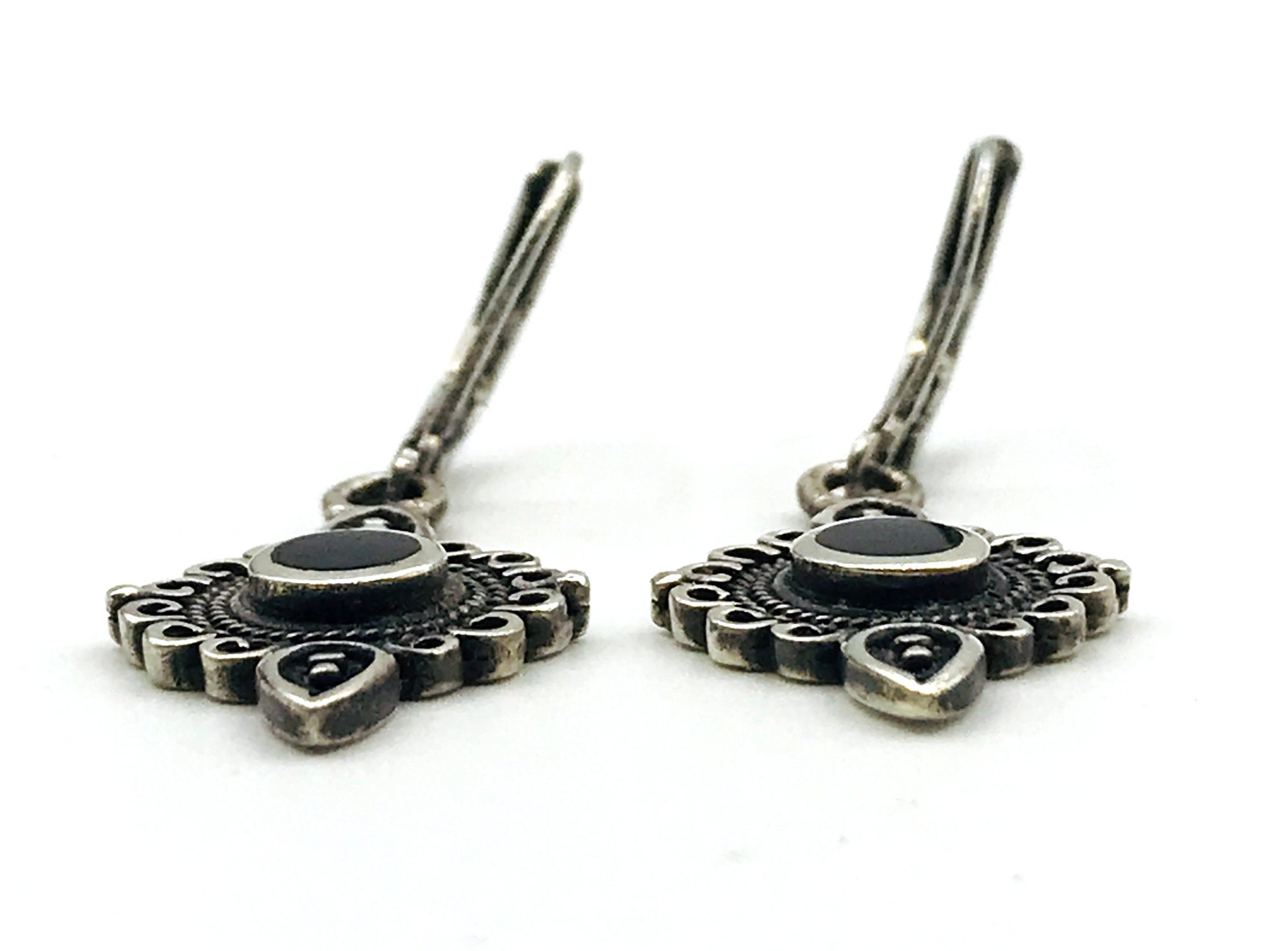 Delicate Classy HAN Sterling and Onyx Drop Vintage Earrings With Lever ...