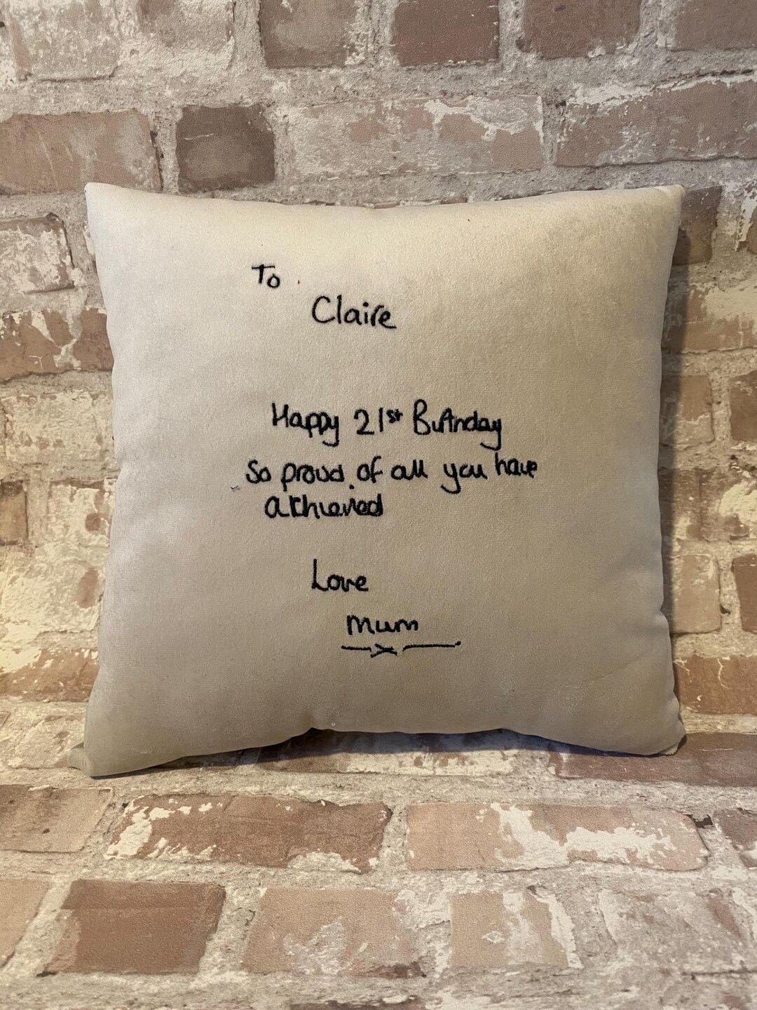 Handwriting Embroidered Velvet Cushion: Personalized Family Keepsake ...