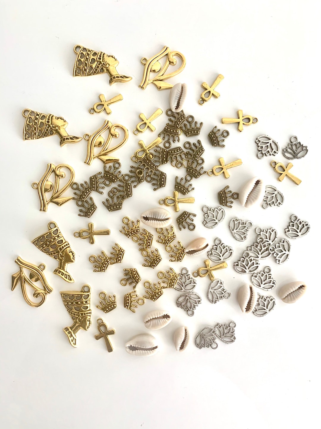 CHARMS: Crown, Ankh, Eye of Horus, Nefertiti, Gold Lotus Flower ...