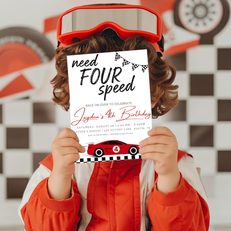 Race Car 4th Birthday Invitation: Need Four Speed (digital Download) - Etsy