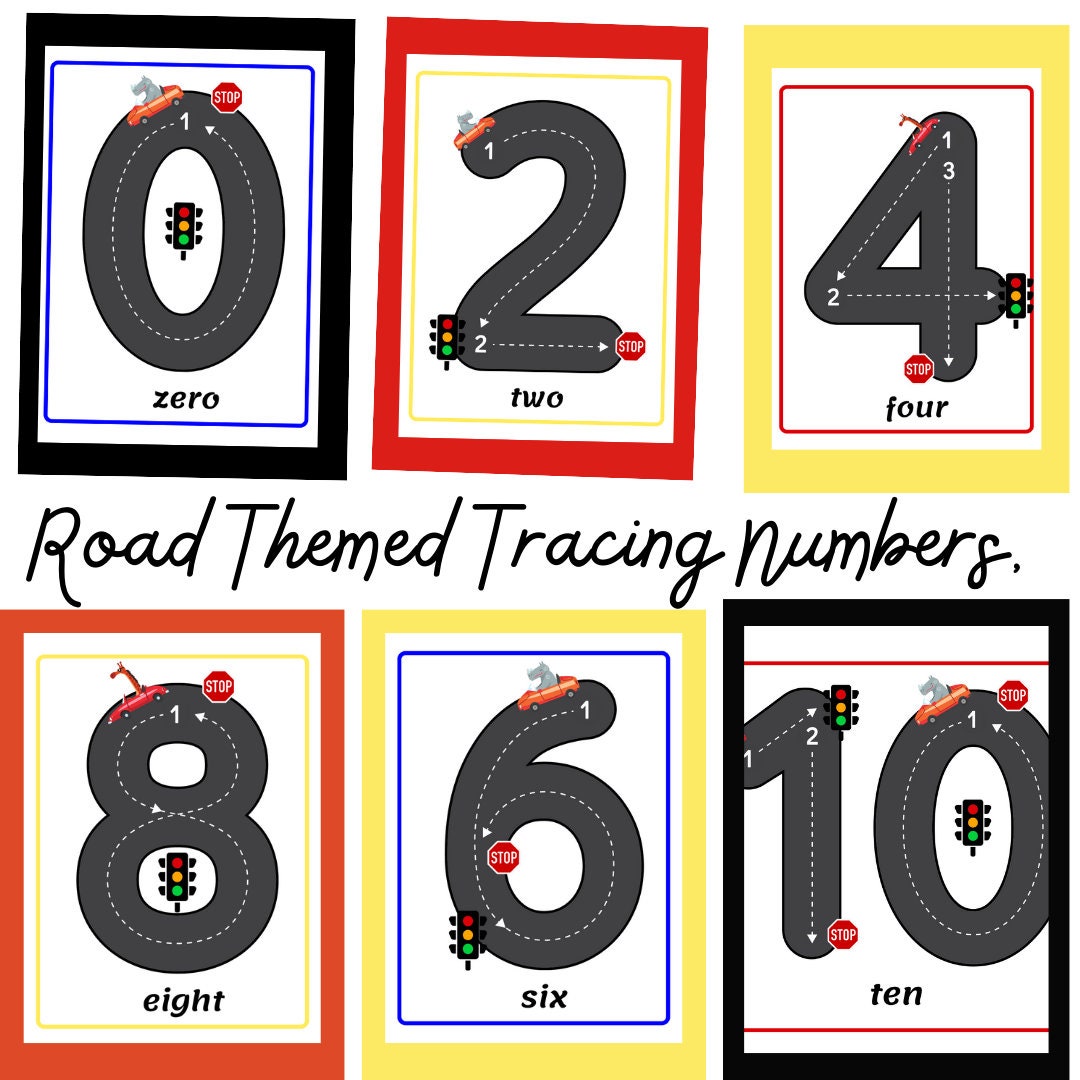 Road Themed Number Tracing - Digital Flashcards - Etsy
