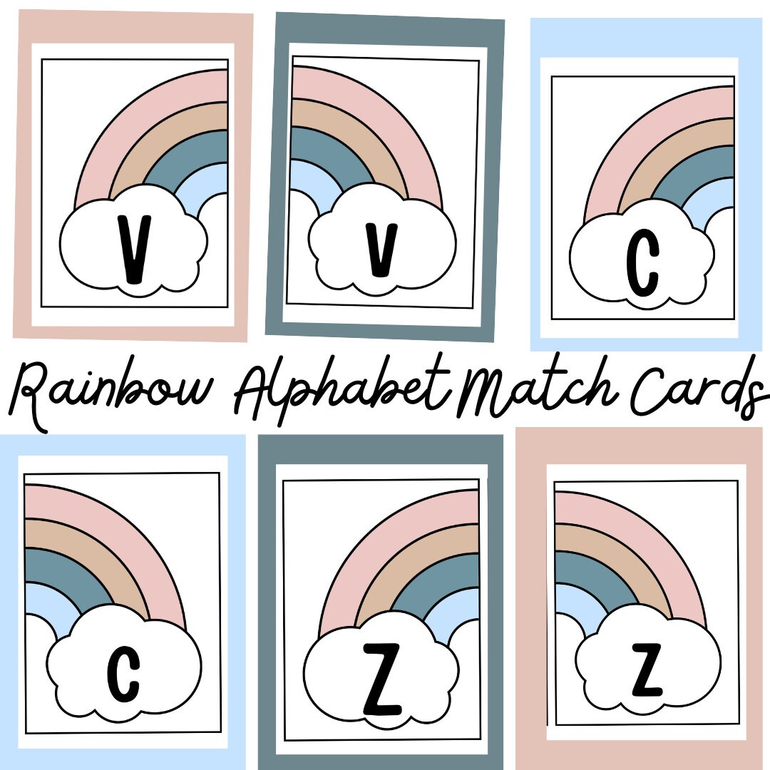 Boho Rainbow Alphabet Match Cards - Etsy
