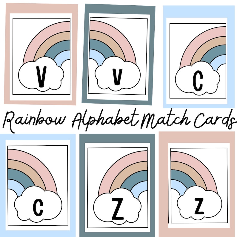 Boho Rainbow Alphabet Match Cards - Etsy