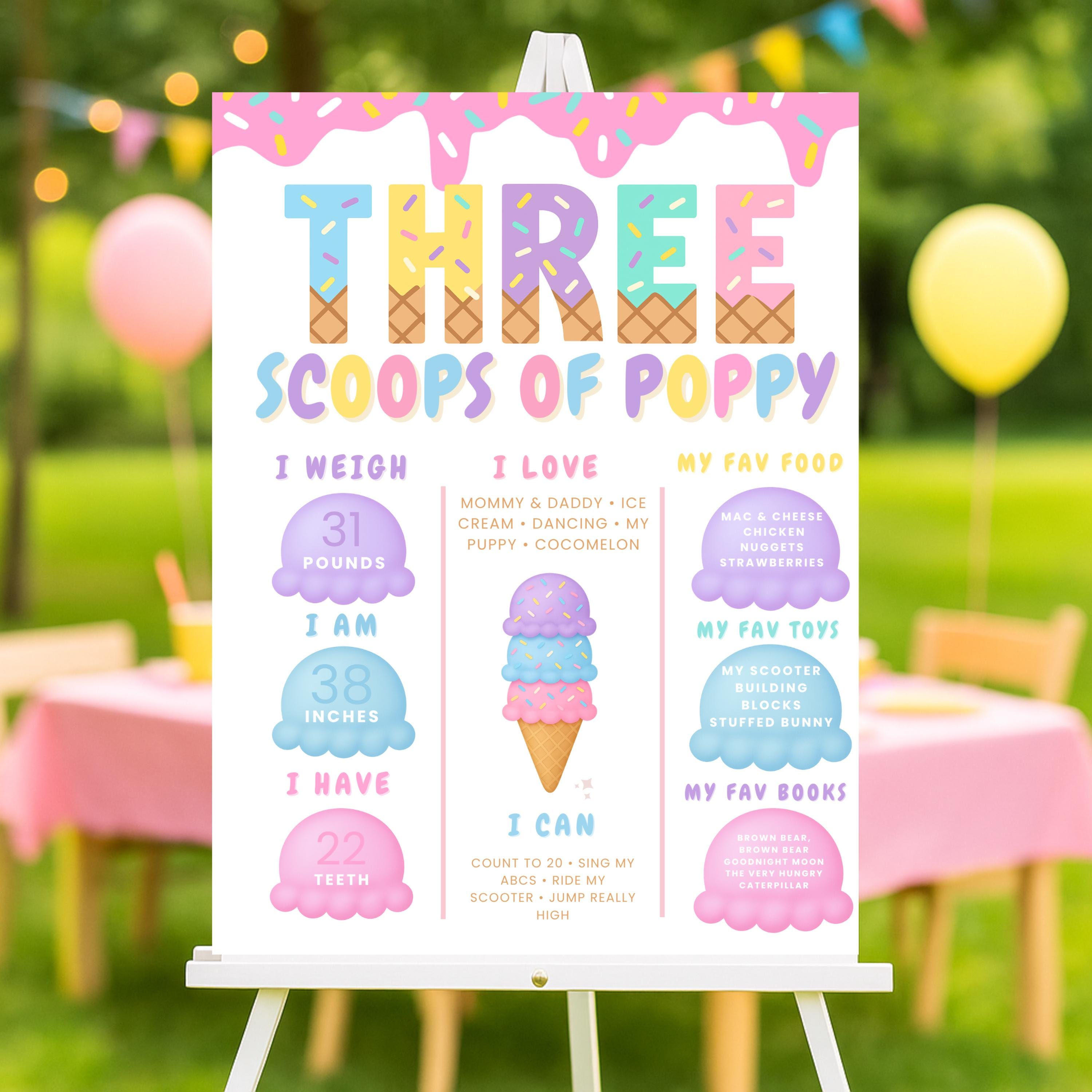Ice Cream Theme 3rd Birthday Milestone Board | Editable Canva Template ...