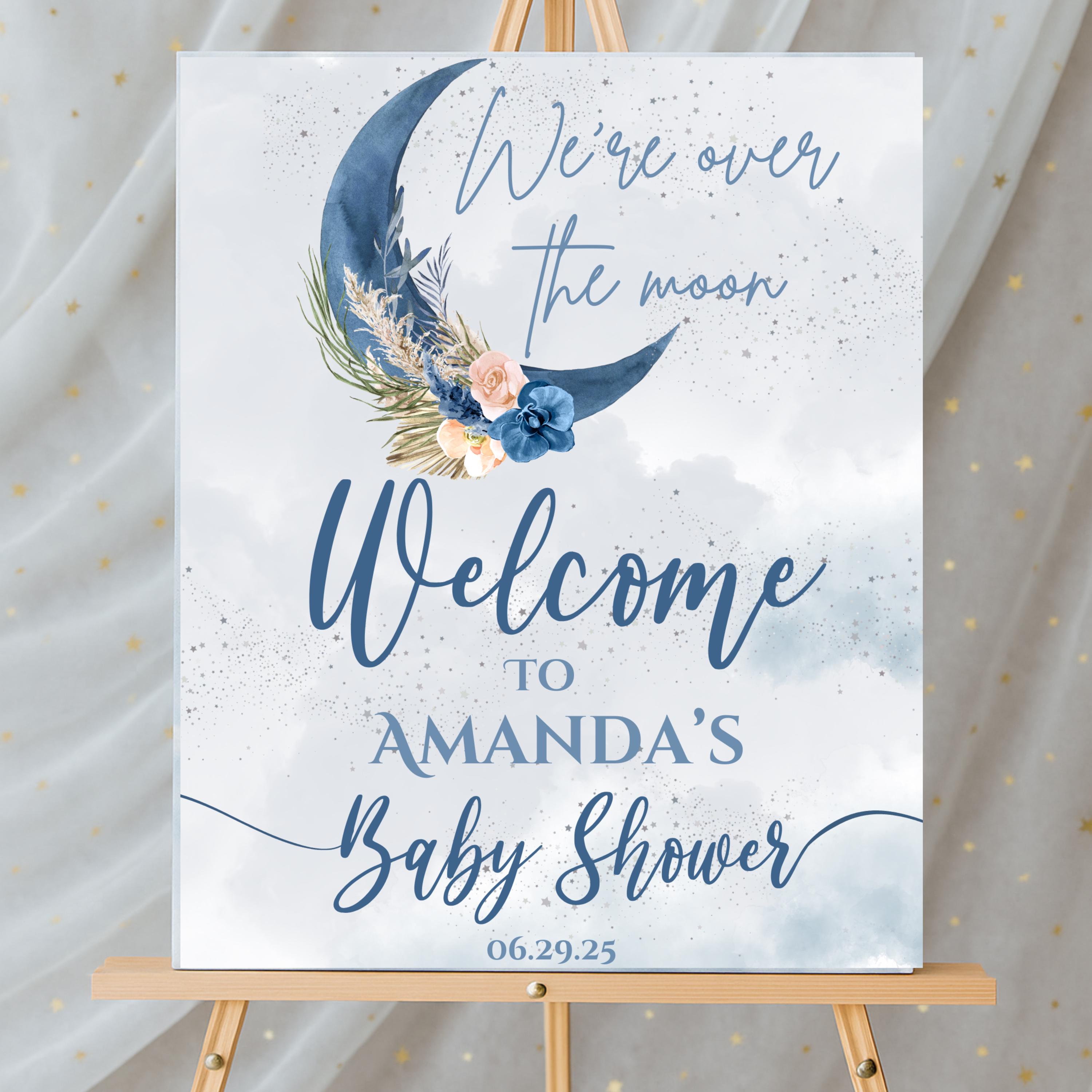 Celestial Baby Shower Welcome Sign: Watercolor Moon, Editable Canva ...