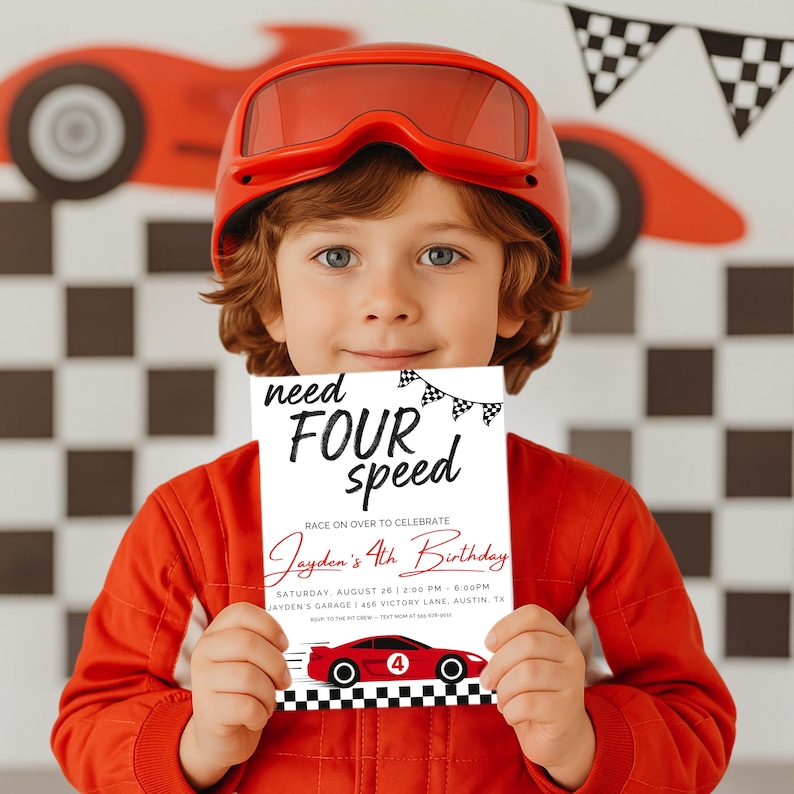 Race Car 4th Birthday Invitation: Need Four Speed (digital Download) - Etsy