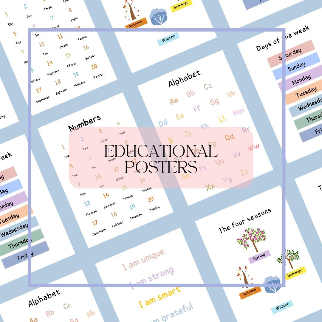 Educational Classroom Posters Bundle - Alphabet, Numbers, Colors ...