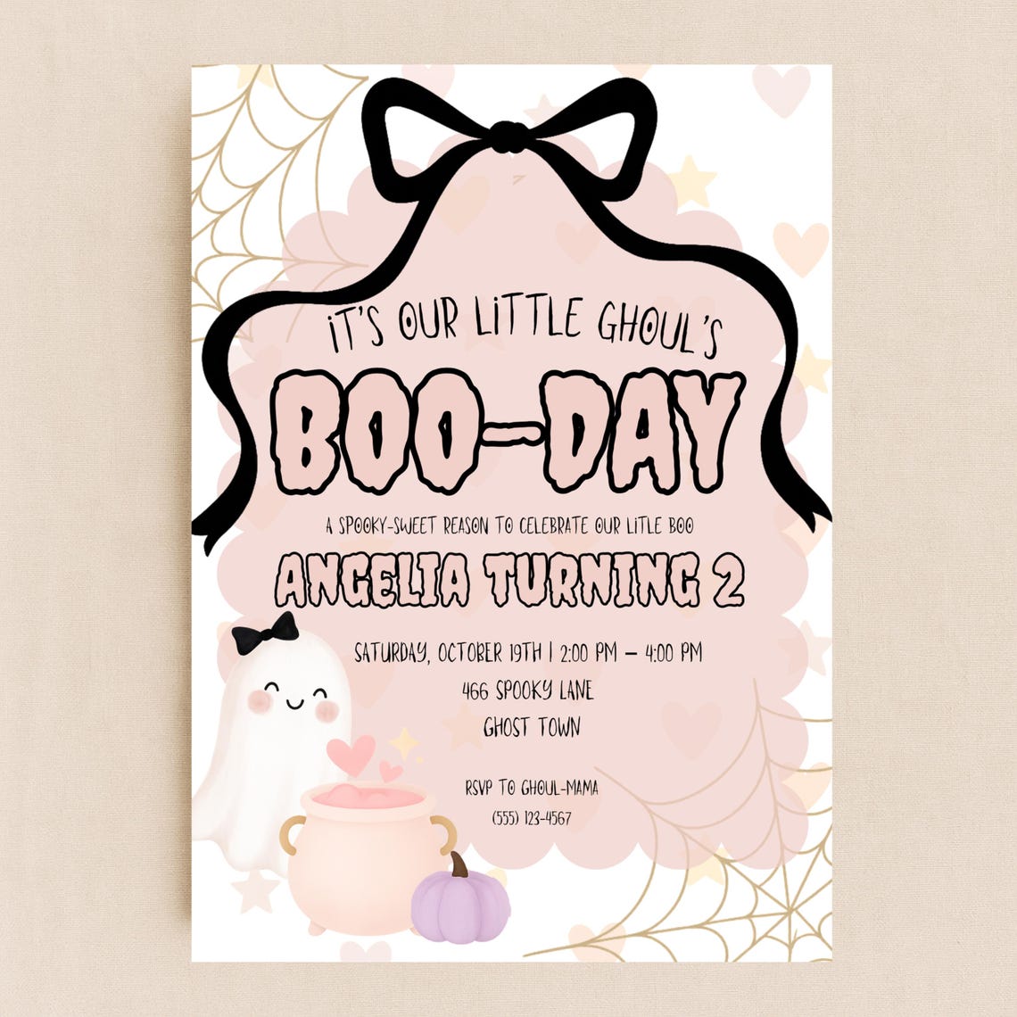 Pastel Ghost Birthday Invitation | Editable Spooky Ghoul Party (digital ...