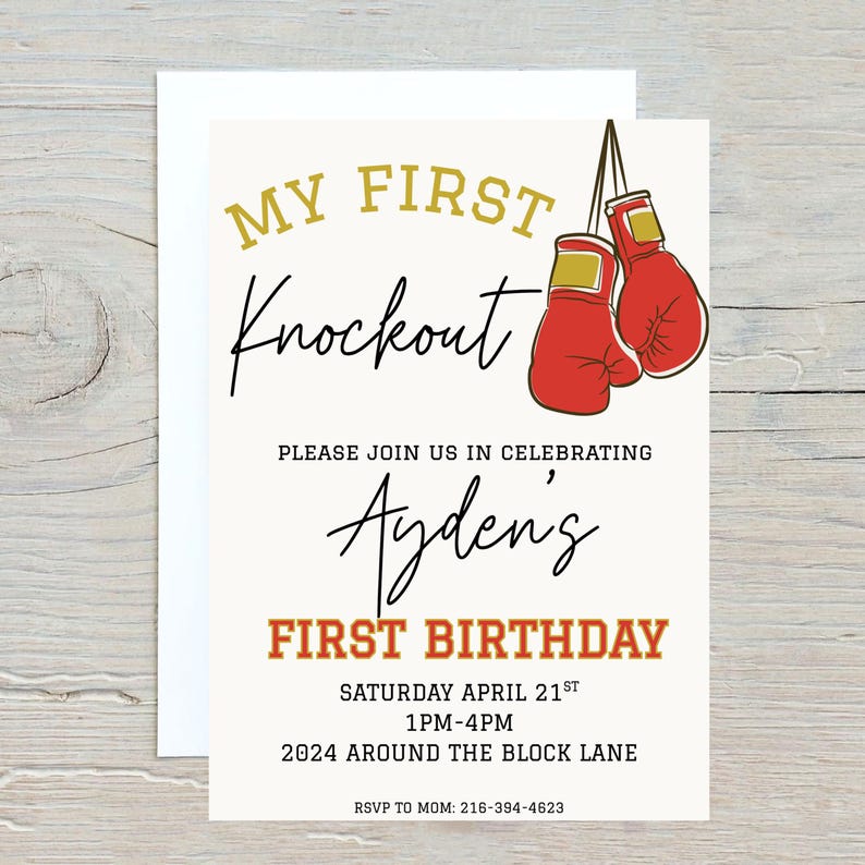 Boxing 1st Birthday Invitation: My First Knockout Party (digital ...