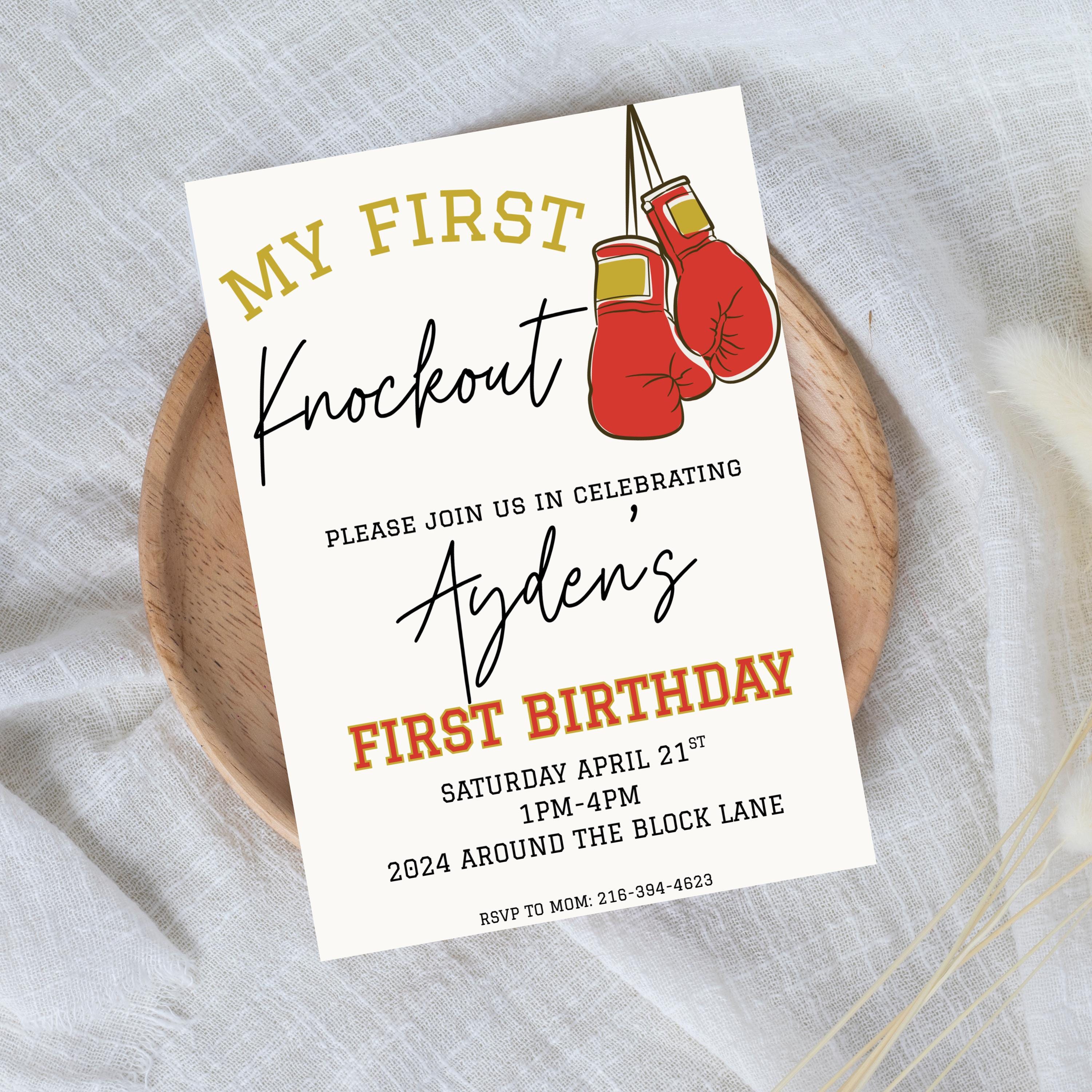Boxing 1st Birthday Invitation: My First Knockout Party (digital ...