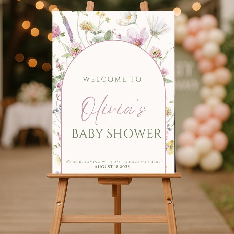 Wildflower Baby Shower Welcome Sign: Editable Boho Floral Decor ...