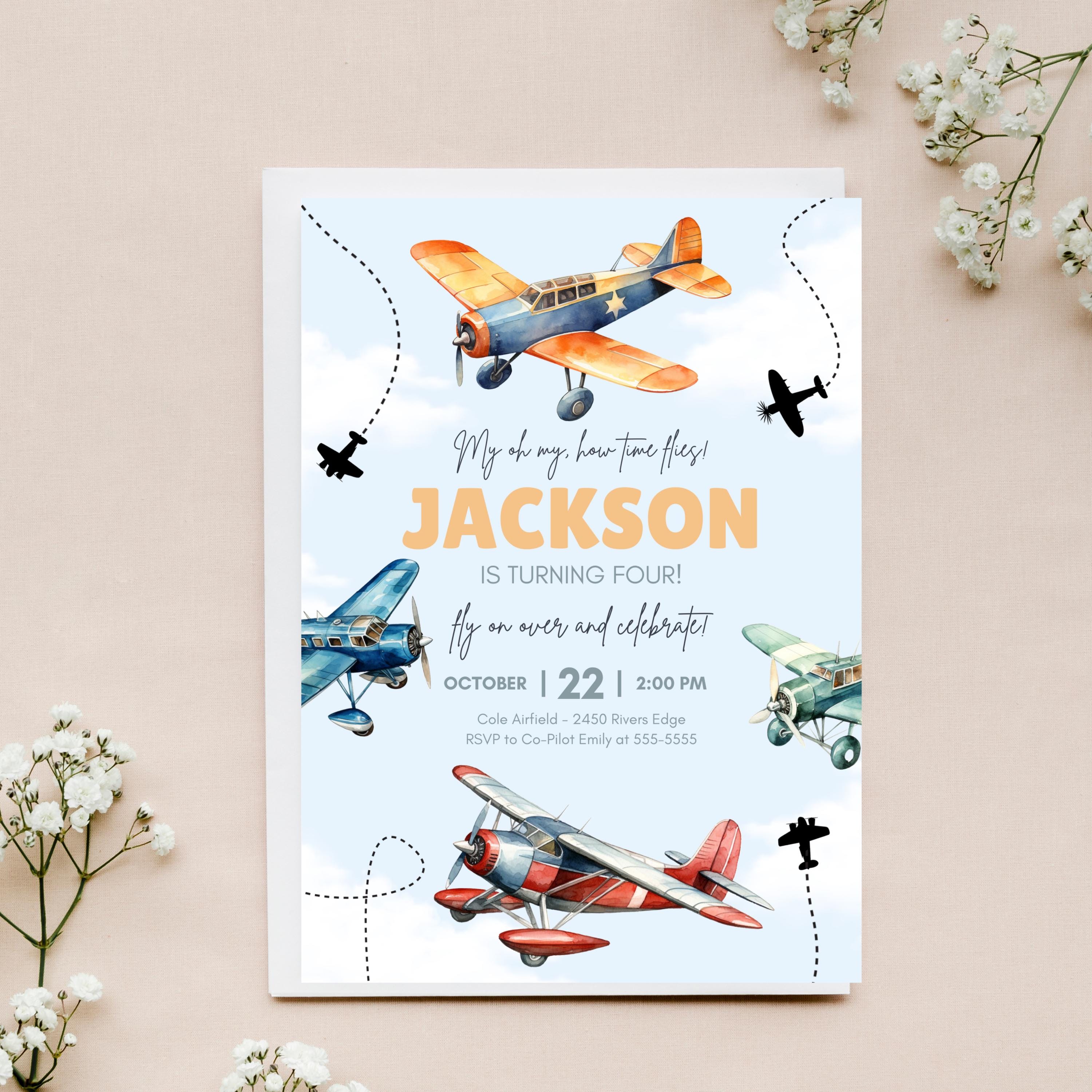 Airplane Birthday Invitation - Editable Canva Template - Instant ...