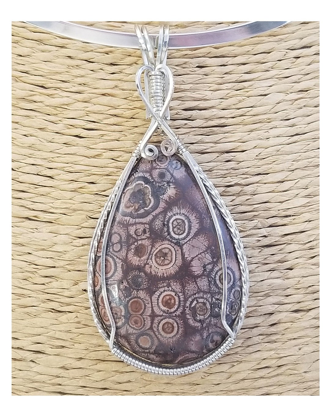 Wire Wrapped Birds Eye Rhyolite/orbicular Jasper * Silver Wire Wrap ...