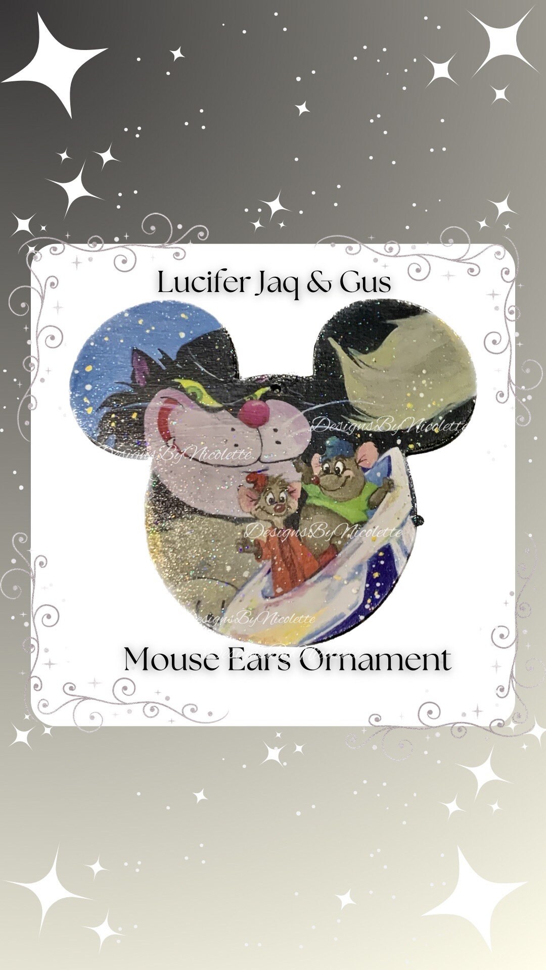 Hand-painted Disney Ornament | Lucifer, Jaq & Gus in Glass Slipper ...
