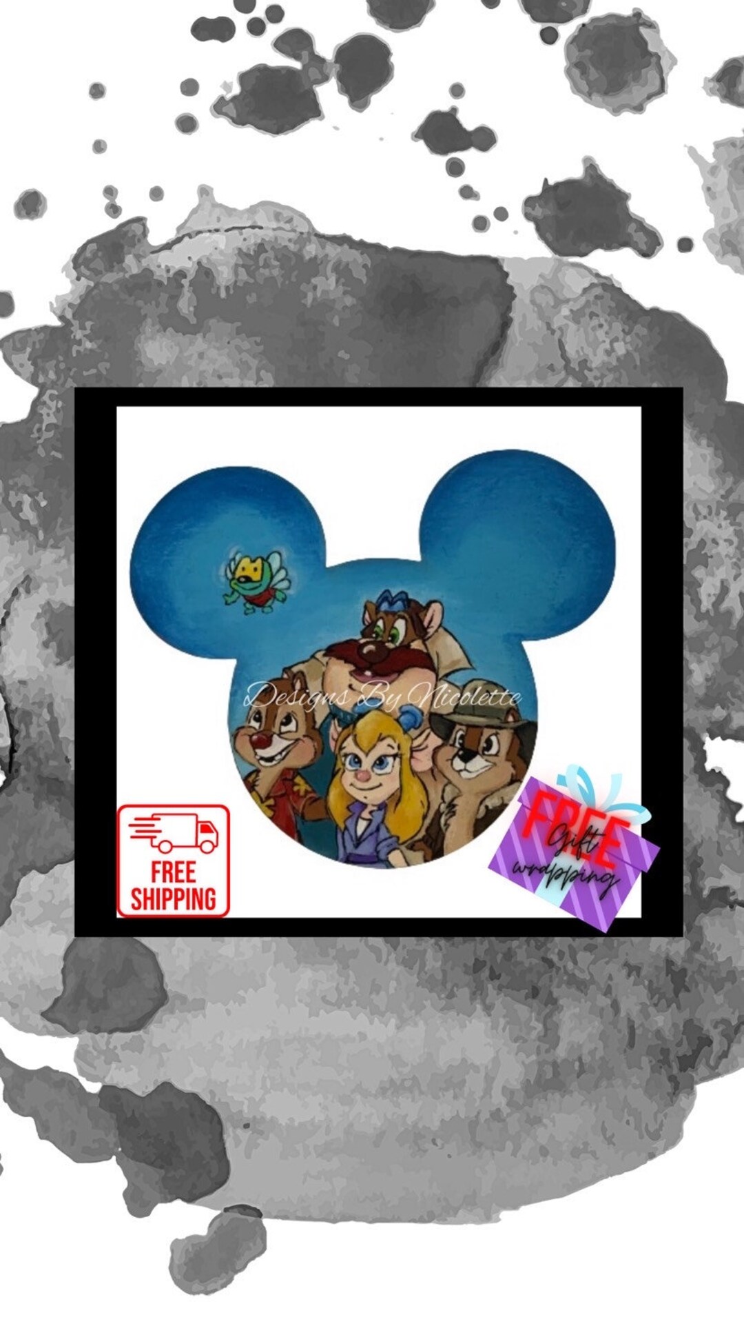 Rescue Rangers Chip and Dale Mouse Ears Shipped Mini Painting ...