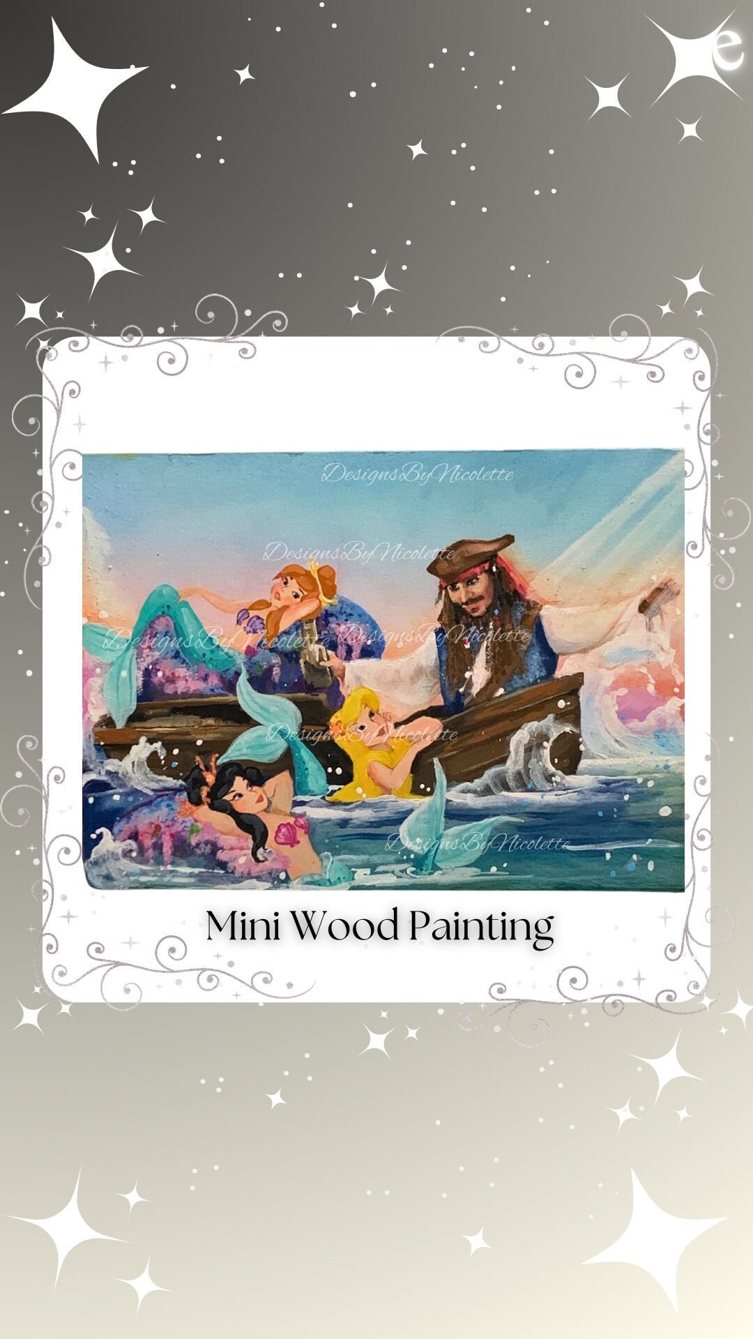 Neverland Mermaids and Jack Sparrow Mini Acrylic Painting on Wood Ocean ...