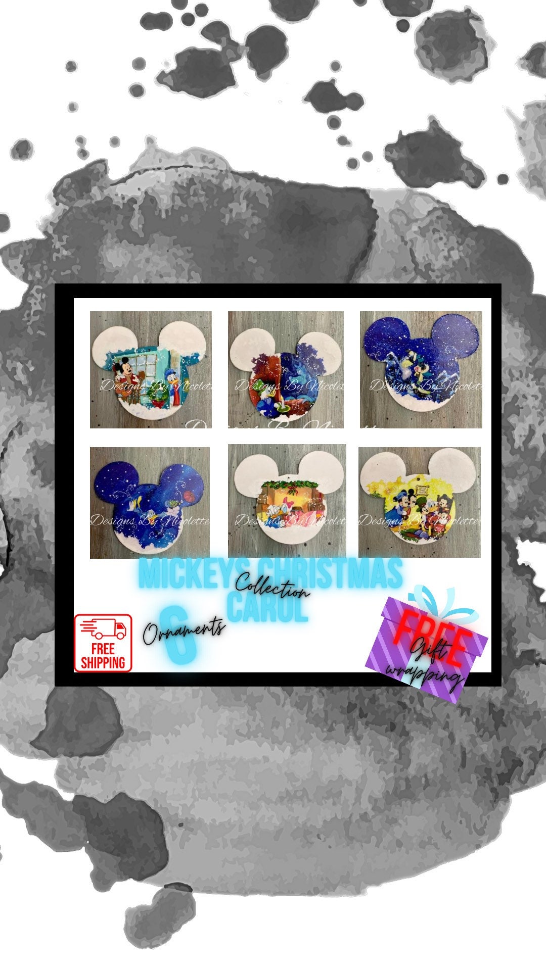 Mickeys Christmas Carol Ornament Collection 6 Piece Set Scrooge Mcduck ...