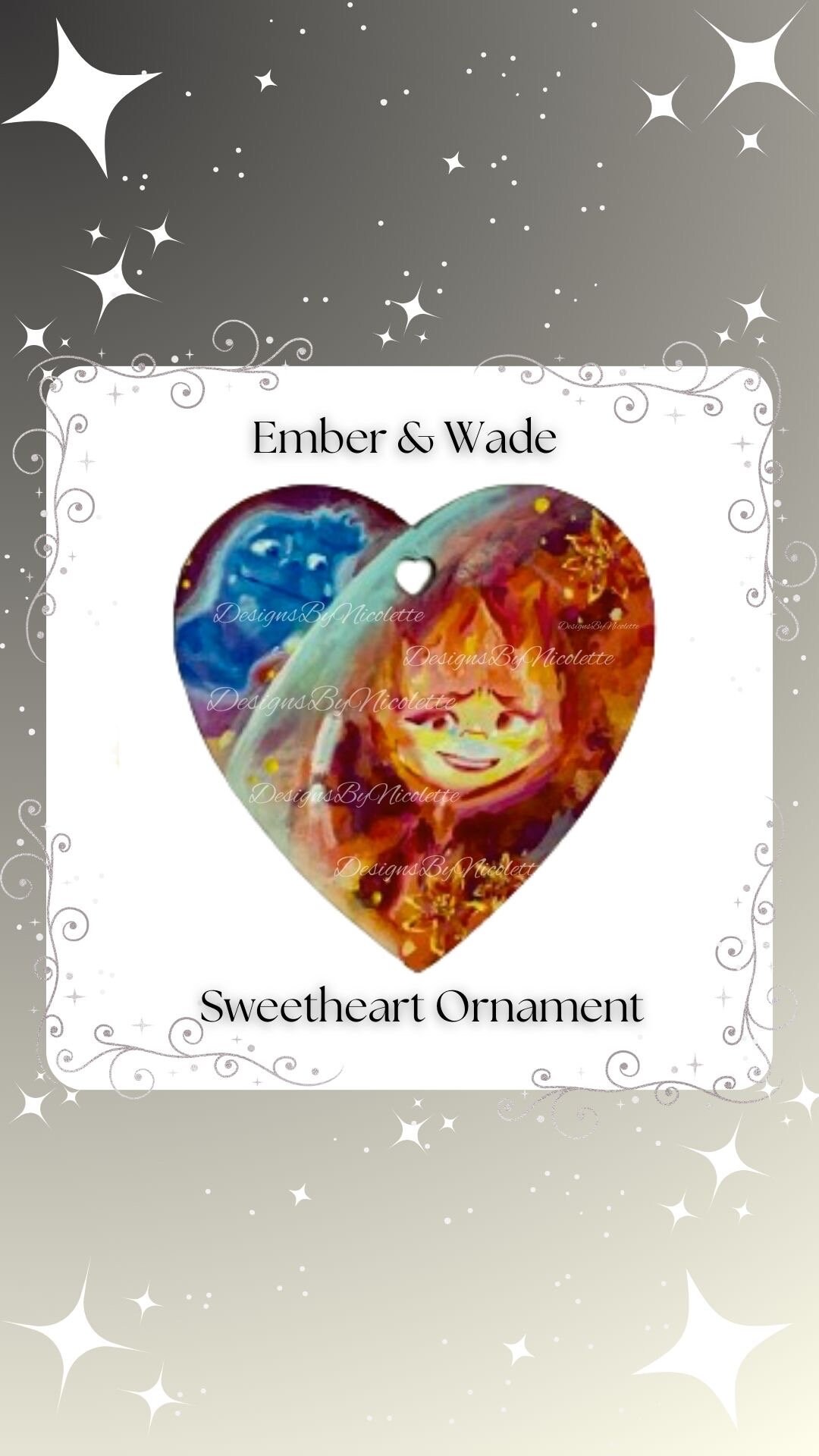 Hand-painted Pixar Elemental Ornament: Ember & Wade Wooden Heart Decor ...