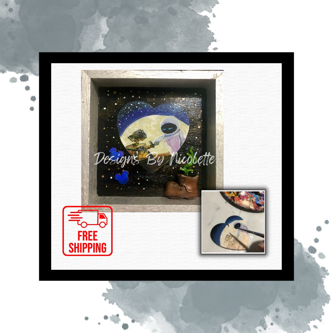 Wall-e and Eve 3D Display Box / Wall Hanging With Plant Boot Pixar Wall ...