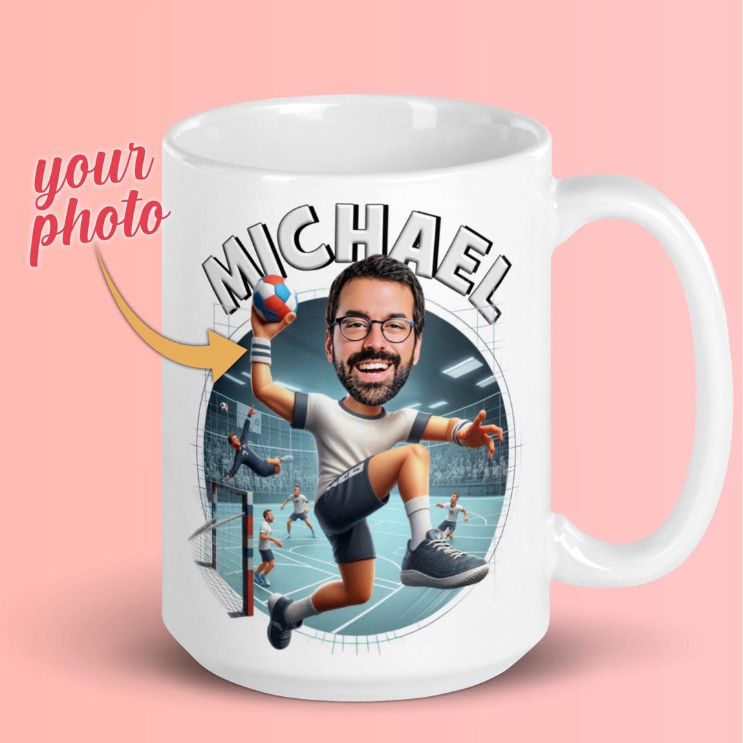 Personalized Handball Caricature Mug, Custom Handball Fan Mug, Funny ...