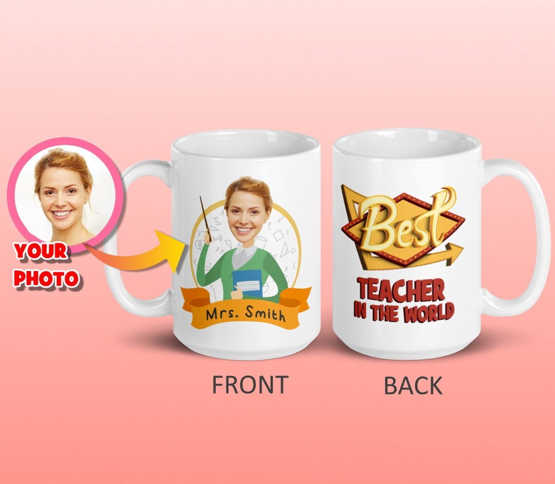 Custom Teacher Cartoon on Mug, Personalized Teacher Picture Caricature ...