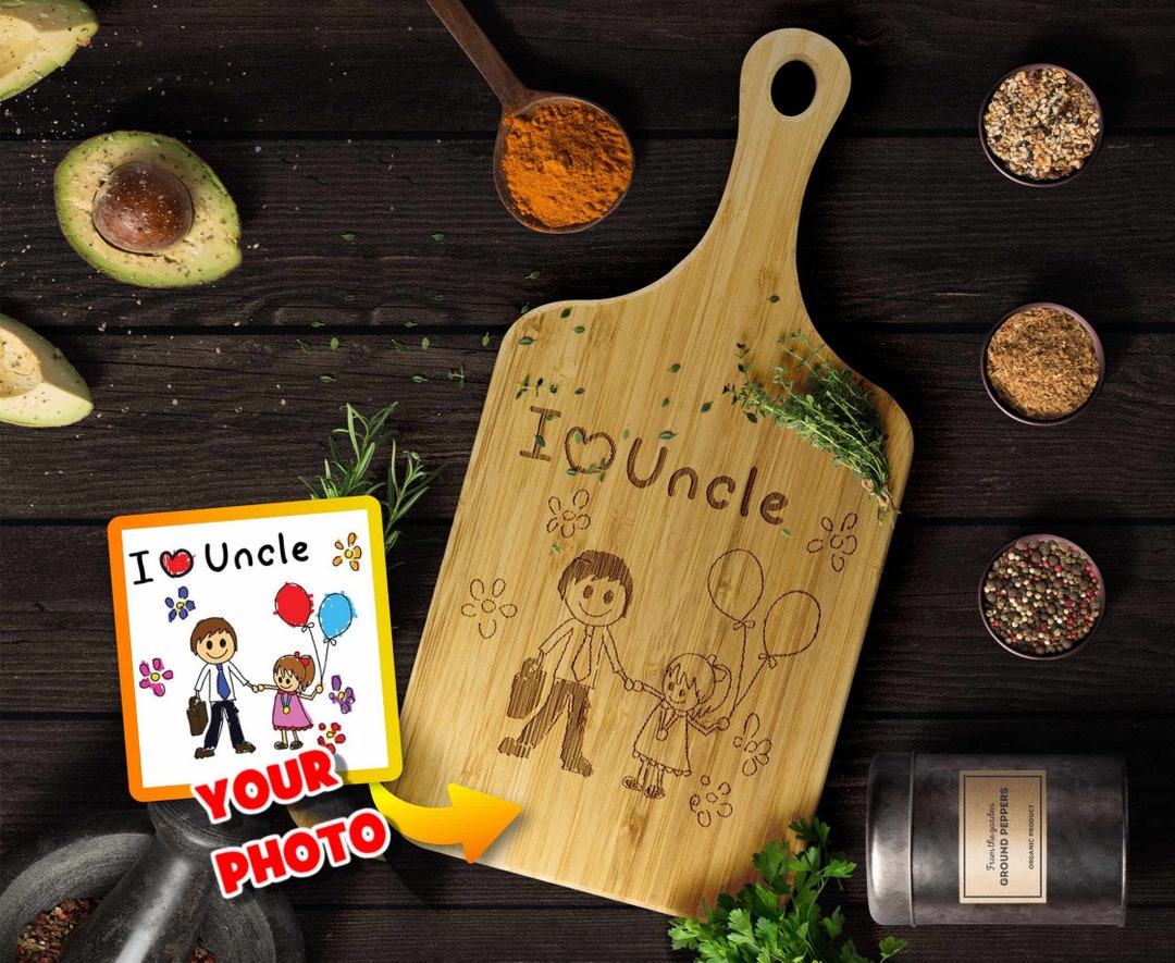 Uncle Kids Drawing Cutting Board, Uncle Birthday Gift, Custom Nephew or ...
