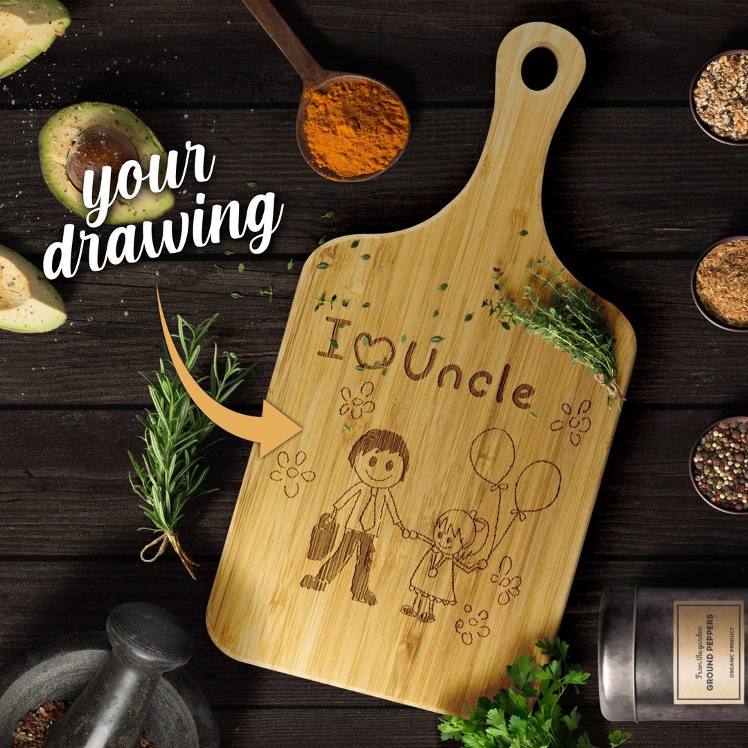 Uncle Kids Drawing Cutting Board, Uncle Birthday Gift, Custom Nephew or ...