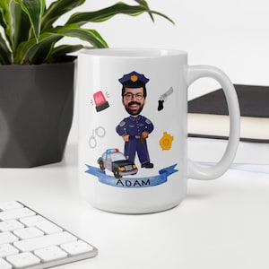 Personalized Police Officer Cartoon on Mug, Custom Policeman Picture ...